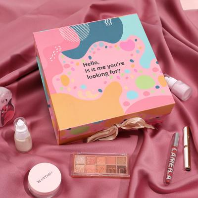 China Custom Logo Cosmetic Makeup Rigid Paper Box with Ribbon and Luxury Packaging for sale