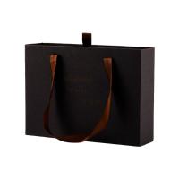 China Custom Logo Black Sliding Drawer Gift Box with Handle Bag Sturdy and Durable Cardboard for sale
