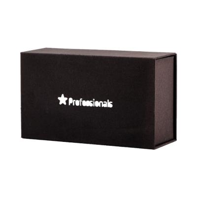 China Stamping Custom Logo Printed Magnetic Cardboard Hard Paper Black Magnet Gift Box For Clothing Shoes Packaging for sale