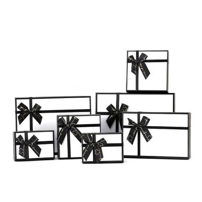 China Large Deluxe Custom Folding Black Lid And Base Gift Box With Ribbon For Gift Packaging for sale