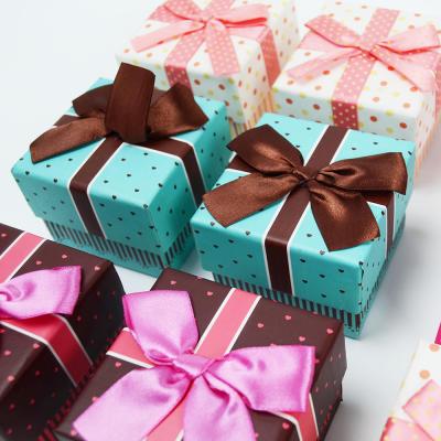 China Custom Printed Luxury Small Lid And Base Square Gift Jewelry Packaging Paper Boxes With Ribbon for sale