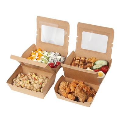 China Takeaway Lunch Packaging Kraft Paper Salad Fruit Box with PET Window Printing UV Coating for sale