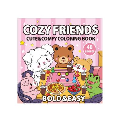 China Cozy Friends Coloring Book for Kids Adults and Teens Featuring Super Cute Animal Characters Easy and Simple Designs for Relax for sale