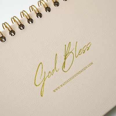China Logo Custom PU Leather Cover Notebook A5 Size Spiral Binding Designed Hardcover Monthly Planner for sale