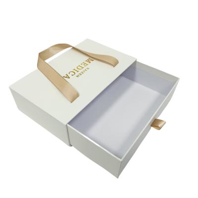 China Custom Logo Rigid Cardboard Hair Wigs Packaging Drawer Sliding Paper Gift Boxes With Ribbon Handle for sale
