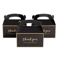 China Wholesale Custom Logo Printed Recyclable Black Gold UV Coated Cuboid Shape Paper Box Party Favor Thank You Gift for Weddings for sale