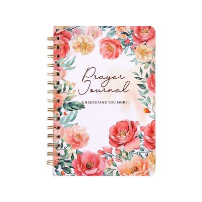 China Vintage Floral Hard Cover Coil Prayer Journal Daily Devotional Bible Study Notebook With Guided Planner Religious Accessories for sale