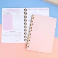 China Hot Sale A5 Weekly Monthly Spiral Organizer Agenda Planner Notebook 52 Weeks Schedule with Transparent PP Leather Cover Material for sale
