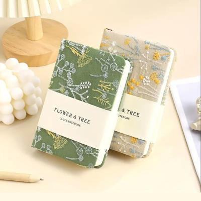 China Promotion Vintage Linen Flower Embroidery Fabric Cover A6 Small Pocket Book Portable Hardcover Diary Journal Notebook for sale
