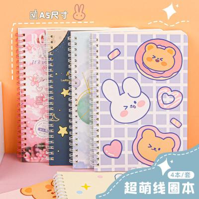 China Custom Logo A5 Kawaii Cute Hardback Spiral Coil Notebooks 4pcs Diary with 60 Sheets A5 Size PP Cover Office Supplies for sale