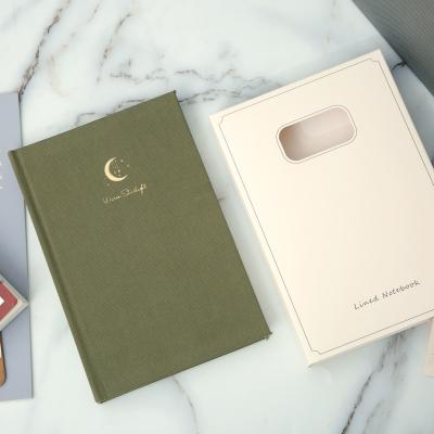 China Golden Star Moon A5 Journal Notebook with Fabric Cover Special Design Hardcover B5 Size Lined Pages and Gift Box Included for sale