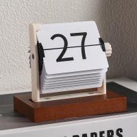 China Farmhouse Aesthetic Desk Accessories Wooden Block Perpetual Calendar Daily Desktop Standing Flip Calendar with Large Display for sale
