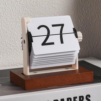 China Farmhouse Aesthetic Desk Accessories Wooden Block Perpetual Calendar Daily Desktop Standing Flip Calendar with Large Display for sale