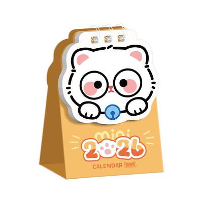 China Cute Cat Cartoon Small Desk Calendar 2026 Creative Irregular Shape Mini Standing Desktop Calendar Student Gift Office Decor for sale