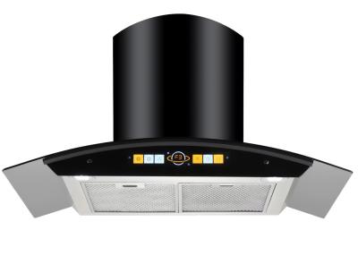 China Silvery Glass Chimney Black Cooker Hood 90cm Integrated Rangehood for sale