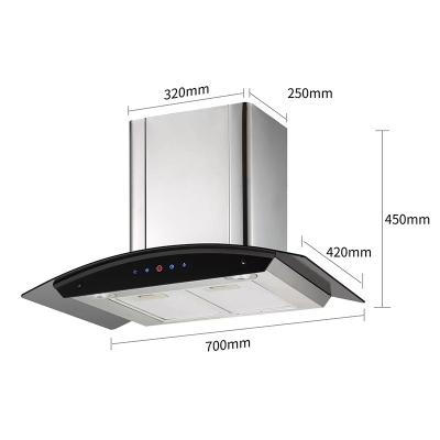 China Wall Mounted Curved Glass Cooker Hood Kitchen Smoke Extractor for sale