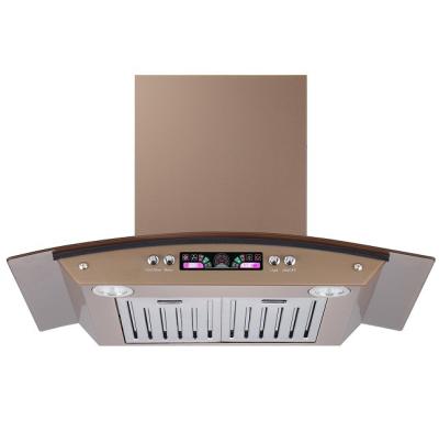 China Stainless Steel Glass Arc Chimney Hood with App Control Low Noise 183W 15-17 m3/min for sale