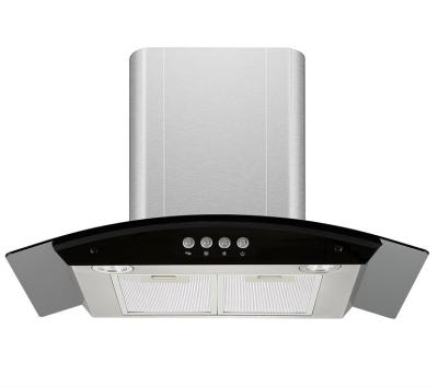 China Stainless Steel Glass Arc shaped Kitchen Range Hood Low Noise Electric Chimney Extractor for sale