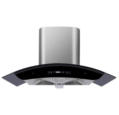 China Stainless Steel Glass Arc Shaped Electric Kitchen Range Hood Low Noise App Controlled for sale