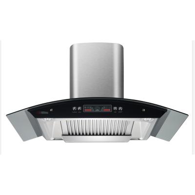 China Stainless Steel Glass Arc Chimney Hood Electric Low Noise App Controlled 15-17 m3/min for sale