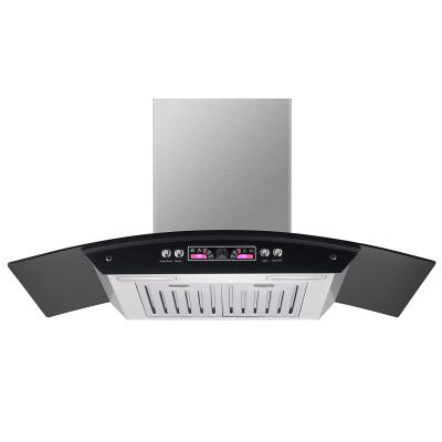China Quiet Electric Glass Arc Chimney Hood App Controlled Stainless Steel Kitchen Range Hood for sale