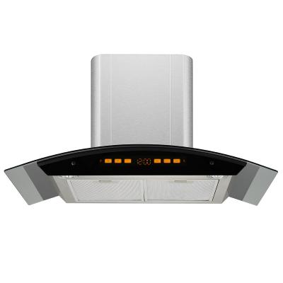 China Stainless Steel Glass Arc Chimney Hood Kitchen Range Hood with Low Noise Function 220V for sale