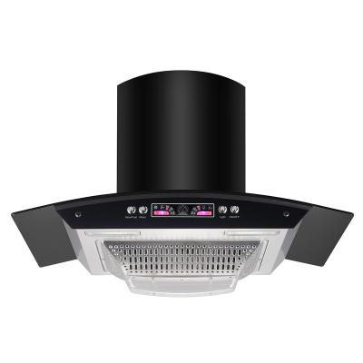 China Stainless Steel Glass Arc Chimney Range Hood with Copper Motor for sale
