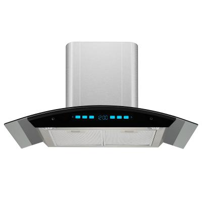 China Stainless Steel Glass Arc Chimney Hood Electric Wall Mounted 220V Low Noise Copper Motor for sale