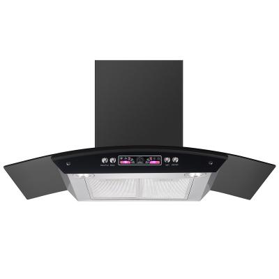 China Quiet Glass Arc Glass Chimney Hood Exhaust Hood For Commercial Kitchen for sale