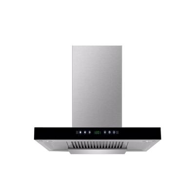 China Modern Glass Stainless Steel T Shape Chimney Hood Low Noise Wall Mounted Range Hood Kitchen Extractor for sale