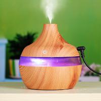 China Small Size 300ml Wood Grain Cool Mist Room Humidifier with Color Change LED Light for sale