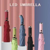 China 23 inch Pongee Panel LED Fold Umbrella with 10 Bones and Double Bone Automatic Flashlight for sale