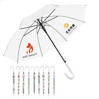 China Custom Curved Handle Straight Bone Transparent Umbrella for Advertising and Gift for sale