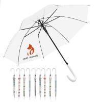 China Custom Curved Handle Straight Bone Transparent Umbrella for Advertising and Gift for sale