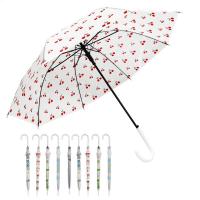 China Custom Curved Handle Straight Bone Transparent Umbrella for Advertising and Gift for sale