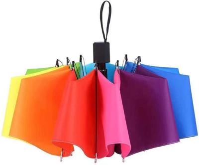 China Adults Manual Open Rainbow Umbrella With Reflective Strip Safety 3 Folding Umbrella for sale