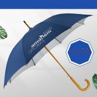 China Bar Wood Handle Advertising Umbrella with Silver Tape and Logo Printing All in 1 Function for sale