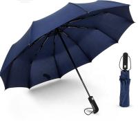 China Black Steel Shaft 10K 190T Pongee Adults Automatic 3 Fold Umbrella with Logo Prints for sale