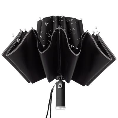 China Minimalism Style Three-folding Umbrella LED Reverse Inverted Reflective Auto Umbrella for sale