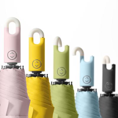 China Full Auto Open Three-folding Umbrella with Custom Logo Prints and Lock Head Handle for sale
