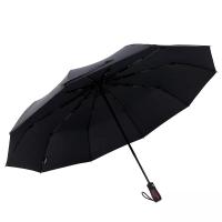 China Fully Automatic 10 Ribs Wind Resistant Solid Wood Handle Engraved with Three Fold Men's Business Umbrella for sale