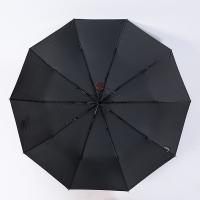 China Fully Automatic 10 Ribs Wind Resistant Solid Wood Handle Engraved with Three Fold Men's Business Umbrella for sale