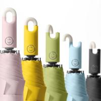 China Fully-automatic Sunny and Rain Umbrella with Solid Color Lock Handle Three Fold Design Style for sale