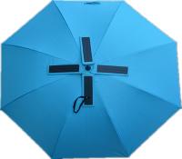 China Manual Open Ruber Coating Handle Iron Sunny and Rainy Umbrella with Solar Fan for sale