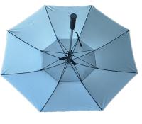 China Manual Open Ruber Coating Handle Iron Sunny and Rainy Umbrella with Solar Fan for sale