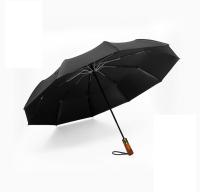 China 10 Bone Windproof Wood Handle Three Fold Umbrella for Adults Automatic Double Umbrella for sale