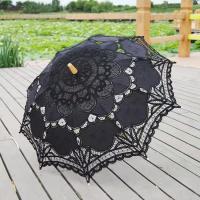 China Wedding Decoration Battenburg Lace Umbrella with Customized Logo and Fiberglass Frame for sale