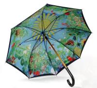 China Minimalist Design Style Printed Double Umbrella with Wooden Shaft and Hook Handle for sale