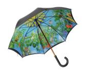 China Minimalist Design Style Printed Double Umbrella with Wooden Shaft and Hook Handle for sale