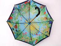 China Minimalist Design Style Printed Double Umbrella with Wooden Shaft and Hook Handle for sale